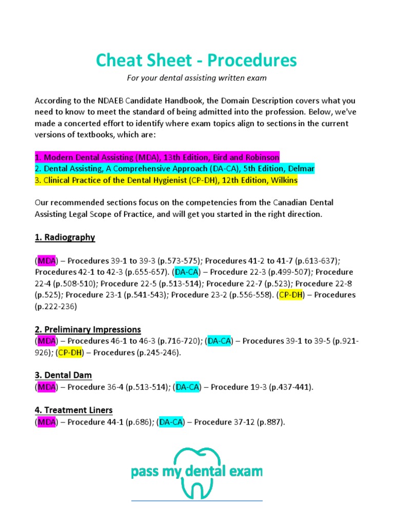 Cheat Sheet 26 Procedures PDF 13th Mda 5th Da Ca 12th CP DH | PDF ...