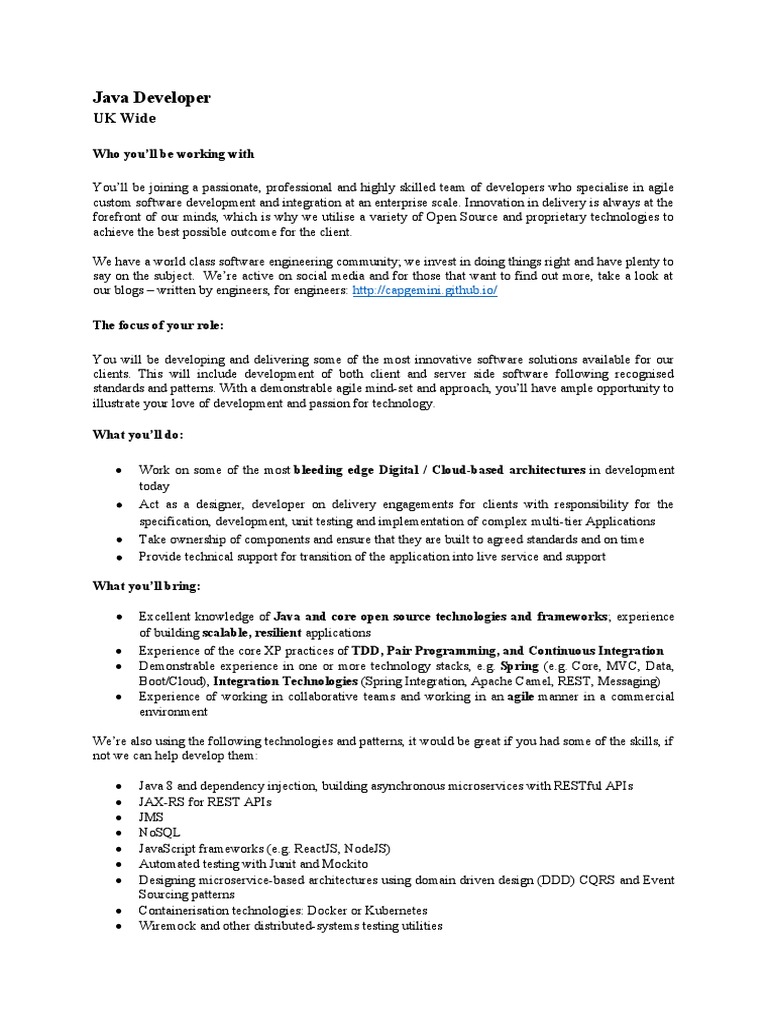 Java Developer Jd V2 Pdf Software Computing 