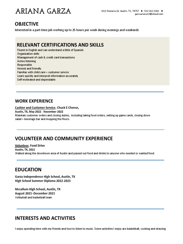 Garza Hs Resume Template - Ariana G | PDF