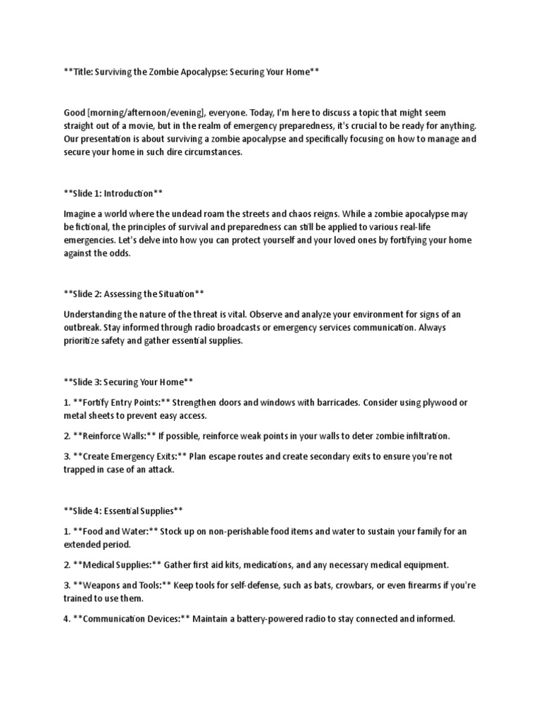 Presentation On How To Survive Zombie Apocalypse | PDF | Emergency ...