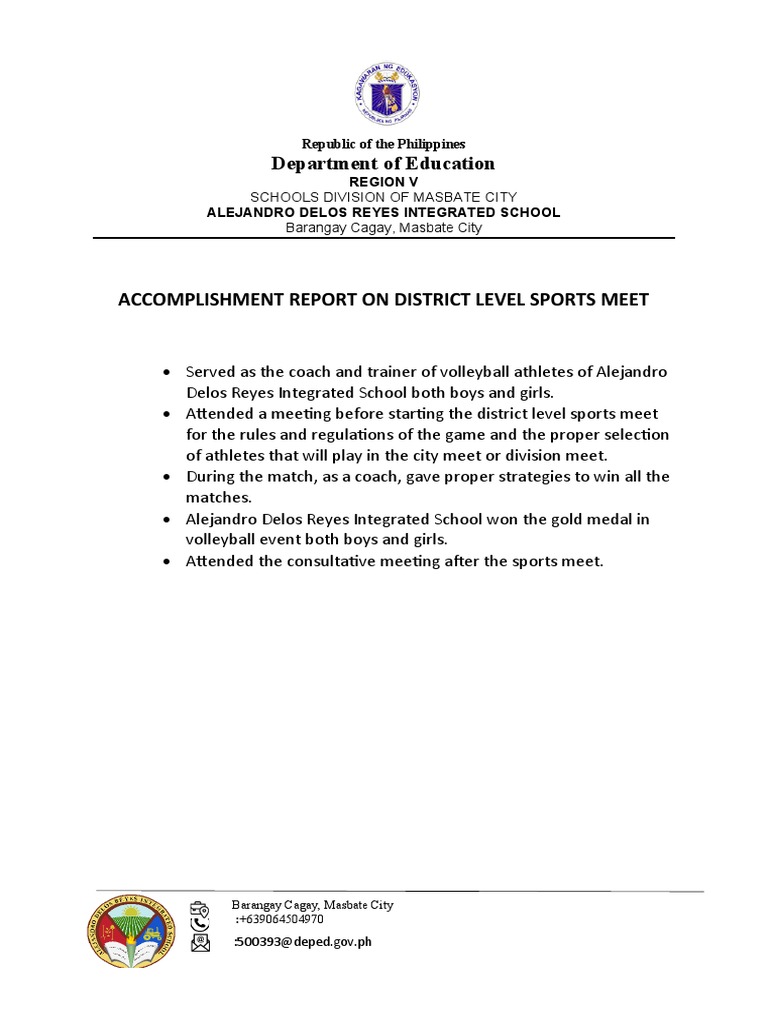Accomplishment District Meet | PDF | Sports & Recreation