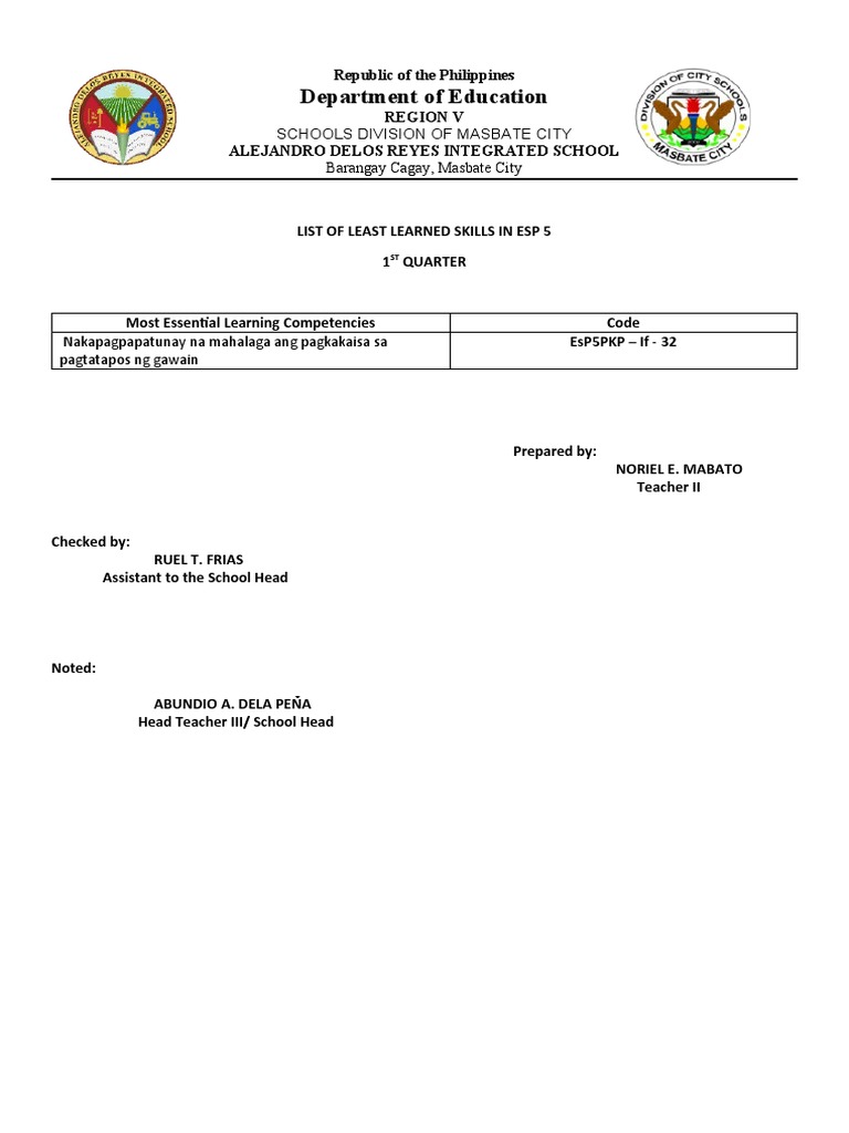 Least Learned in Esp 5 | PDF