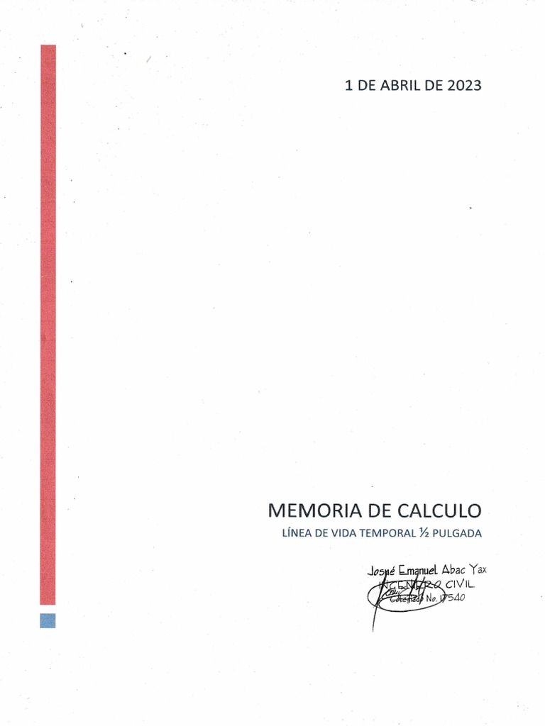 Memoria de Calculo - Linea de Vida - SIMAI | PDF Memoria de Calculo - Linea de Vida - SIMAI | PDF