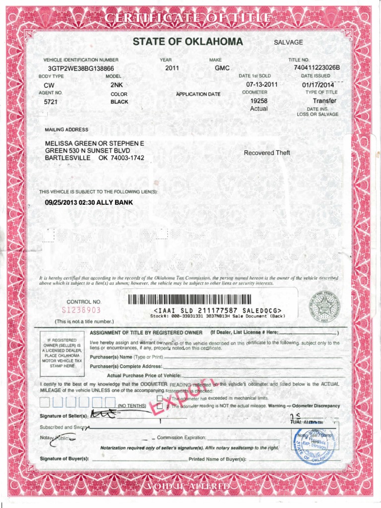 Titulo Oklahoma | PDF | Vehicles | Civil Law (Common Law)