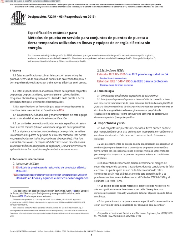 ASTM-F2249 en Es | PDF | Resistencia Eléctrica y Conductancia | Tierra