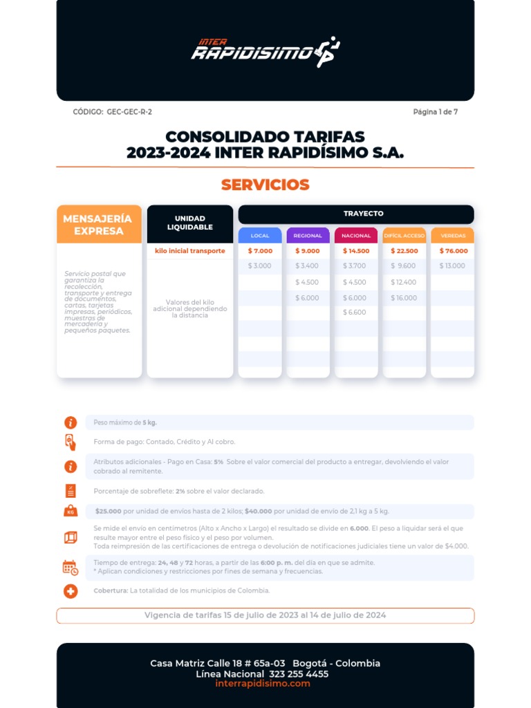 Tarifario 2023 2024 Final | PDF