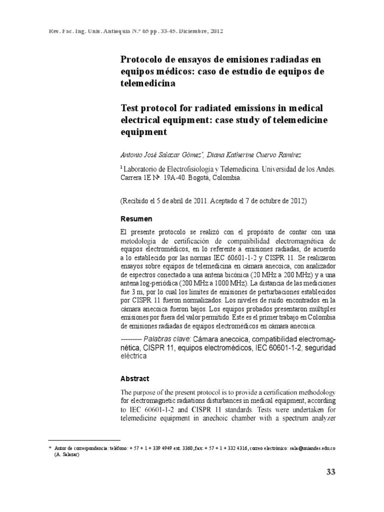 Protocolo de Ensayos de Emisiones Radiadas en Equipos Médicos - Caso de ...