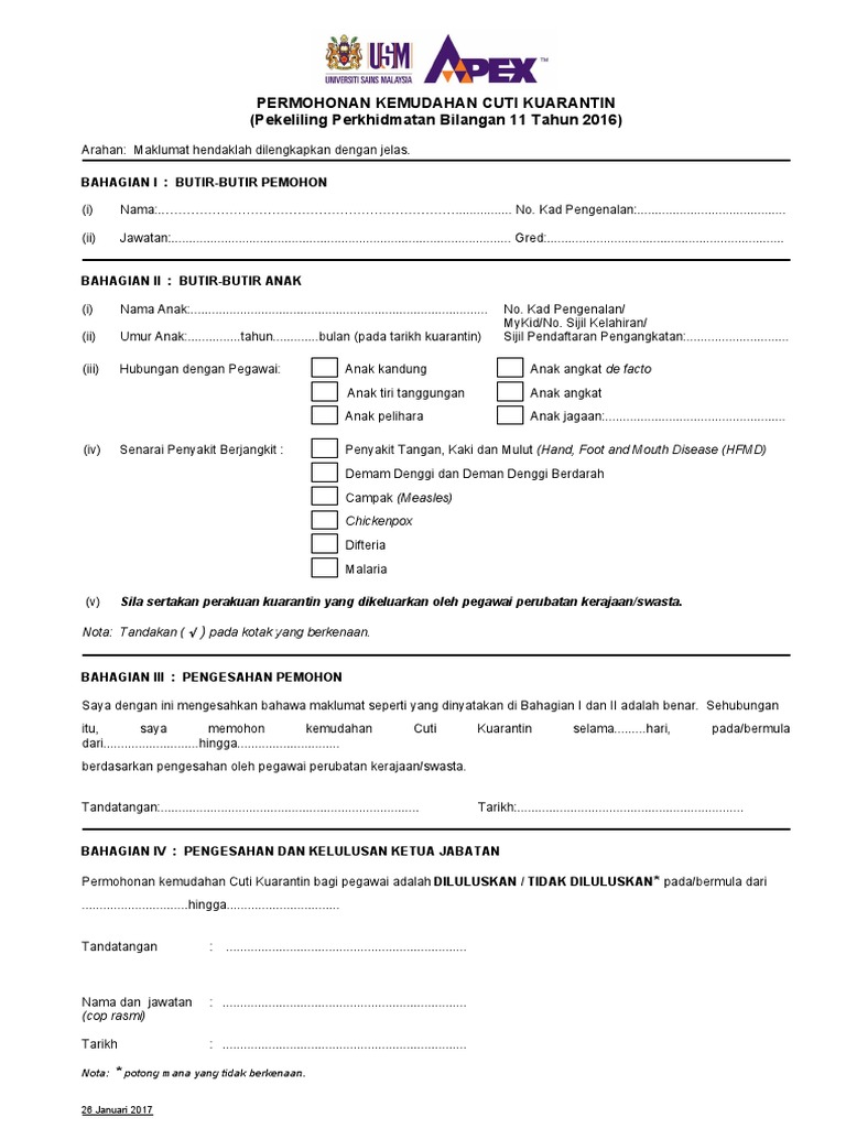 Borang Cuti Kuarantin | PDF