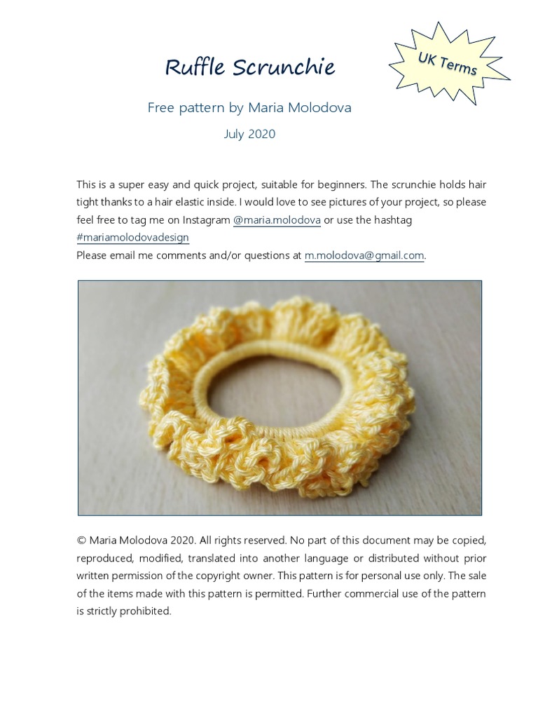 Ruffle Scrunchie: Free Pattern by Maria Molodova | PDF | Crochet | Yarn