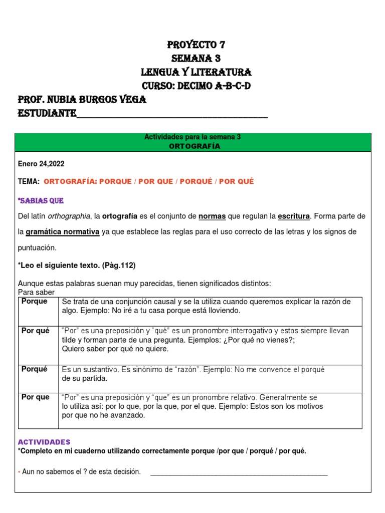 LL Proyecto 7 Semana 3 | PDF | Ortografía | Gramática