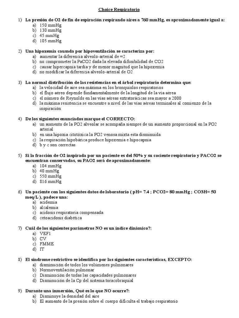 Choice Respi (Con Rtas) | PDF | Sistema respiratorio | Pulmón