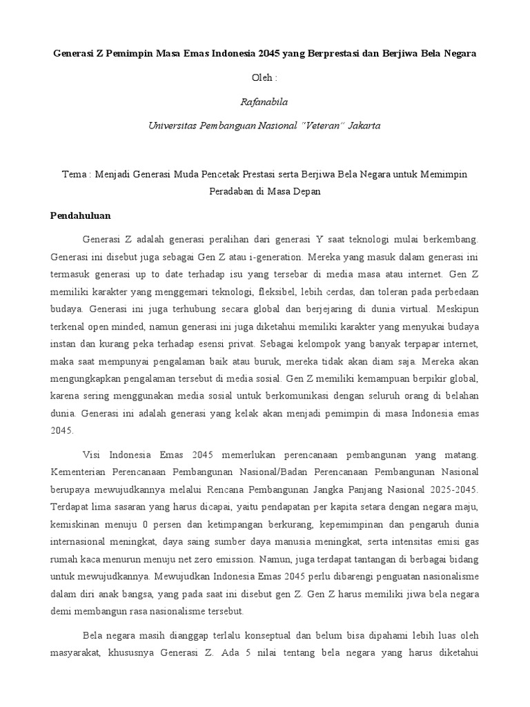 Esai Gen Z Dan Hubungannya Dengan Indonesia Emas 2045 Pdf
