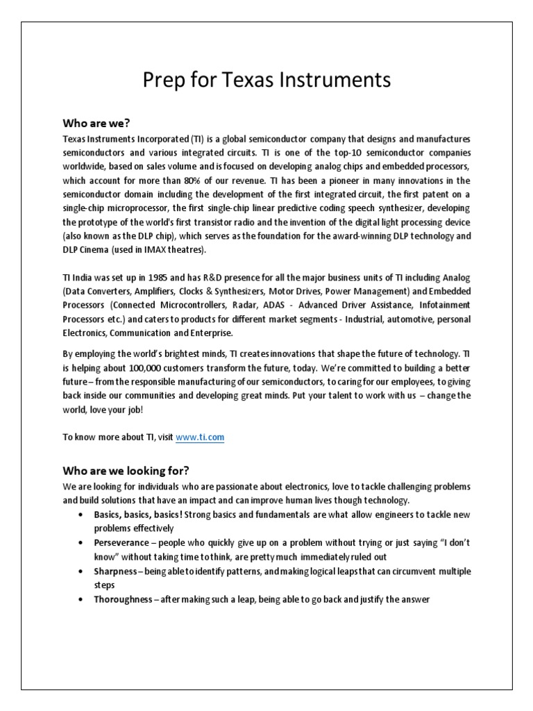 Prep For Texas Instruments - Analog FAE | PDF | Microprocessor ...