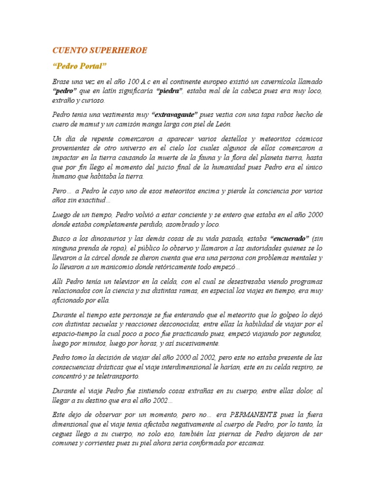 Cuento Castellano Super Heroe Pdf Ropa