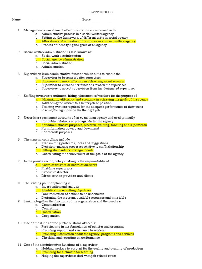 SWPP DRILLS With Answer 2 | PDF | Business