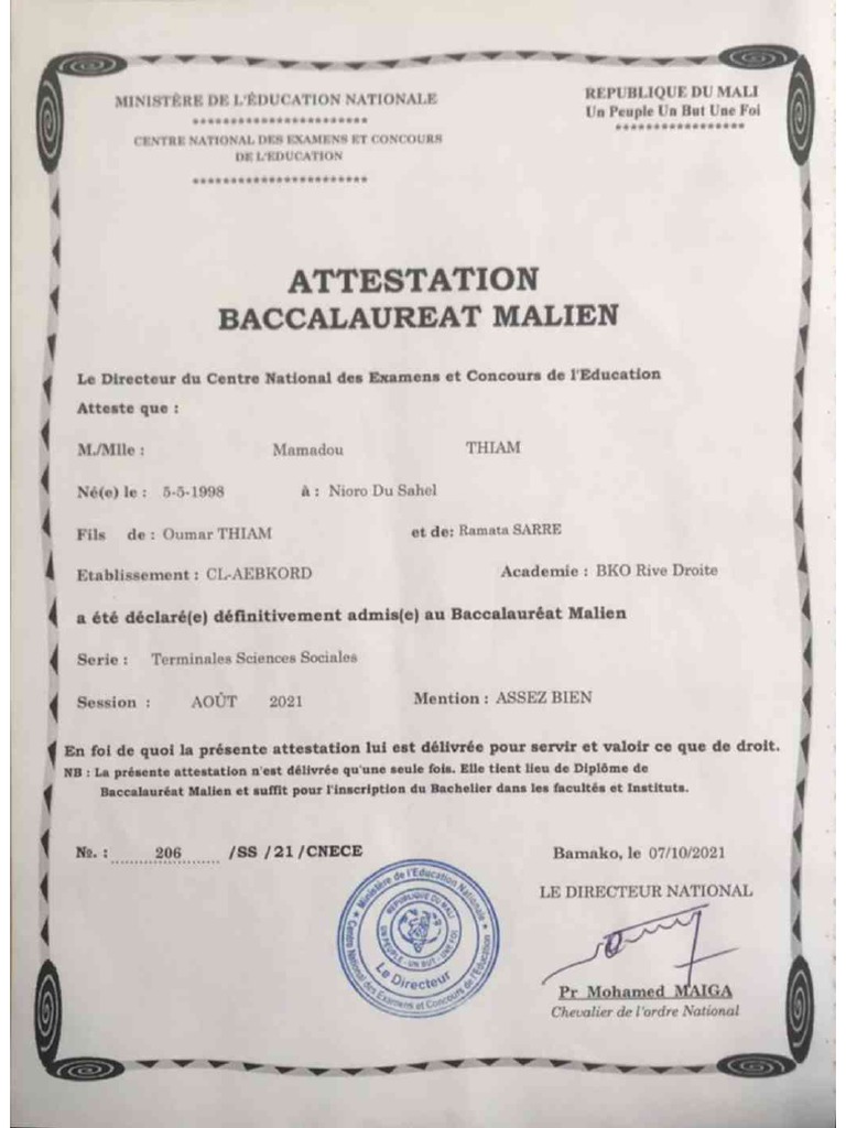 TSS - Mon Attestation de Baccalauréat | PDF