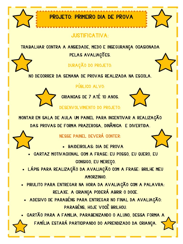 Projeto Primeiro Dia de Prova | PDF | Bem-estar