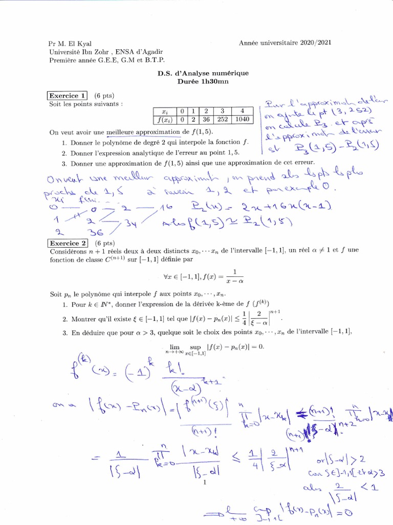 Corr DS1 BTP2021 | PDF | Analyse numérique