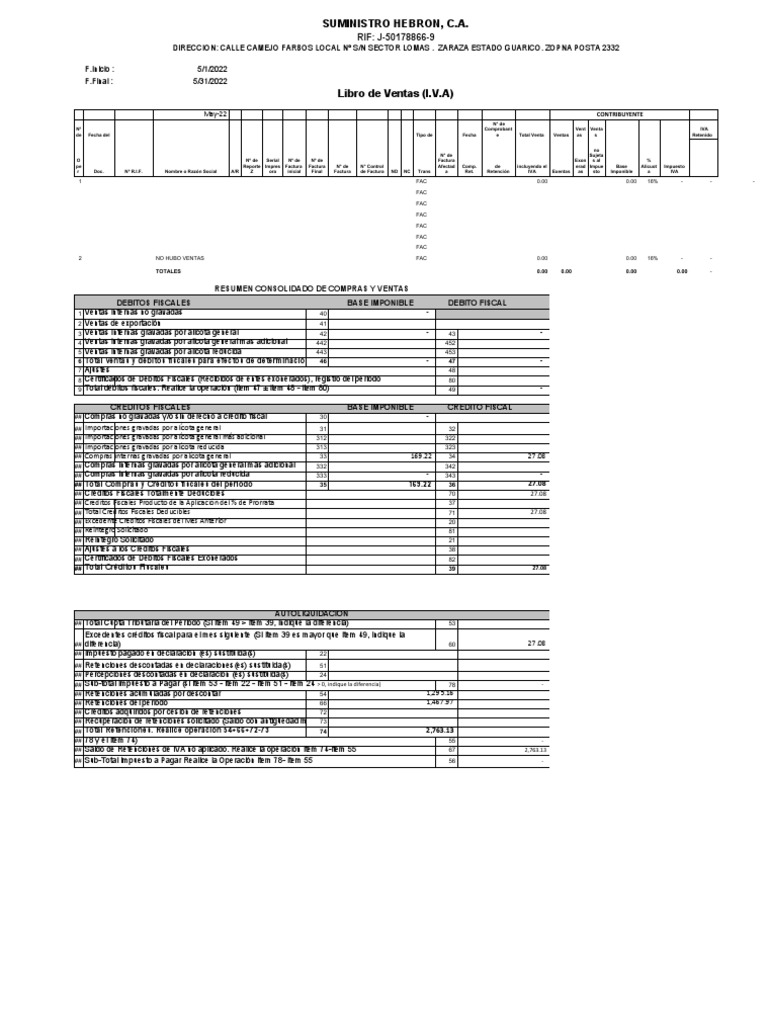 Libro Compra Venta Suministro Hebron, C.A. Abril 2022 | PDF | Impuestos | Pagos