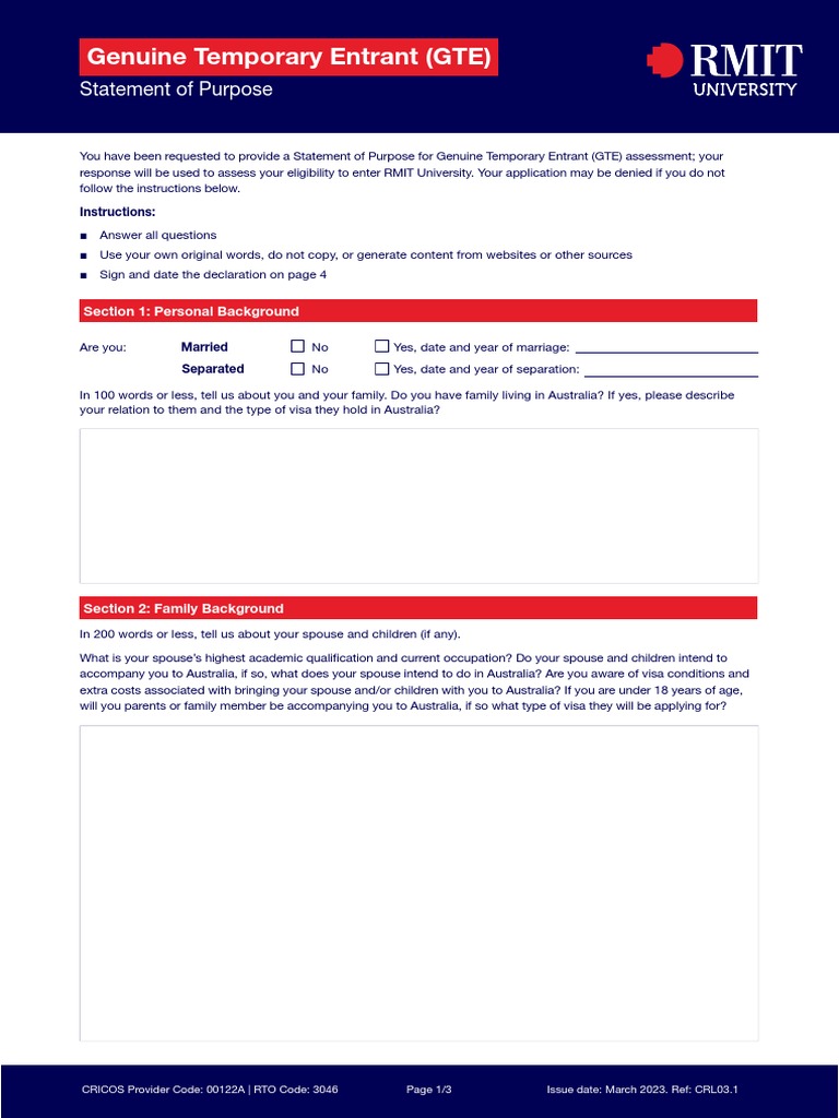 GTE Statement of Purpose Guidelines | PDF | Career & Growth