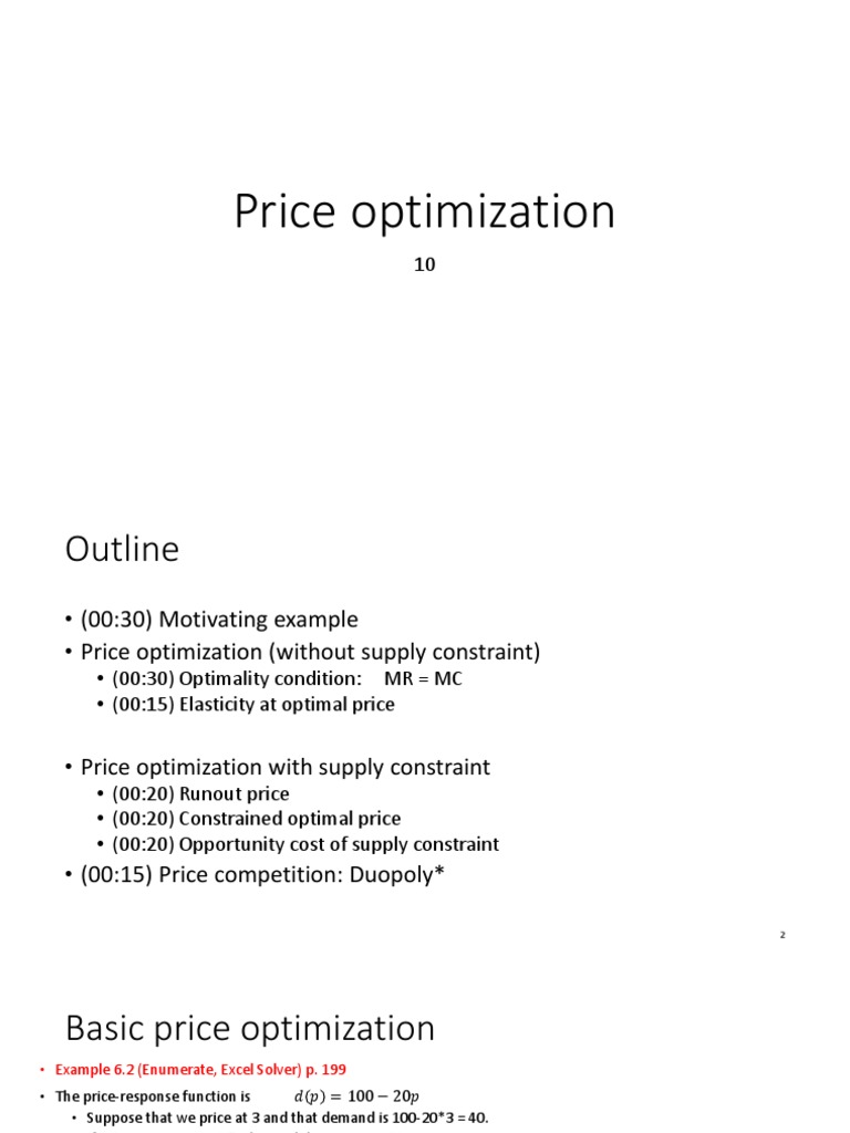 10-Price Optimization | PDF | Supply (Economics) | Demand