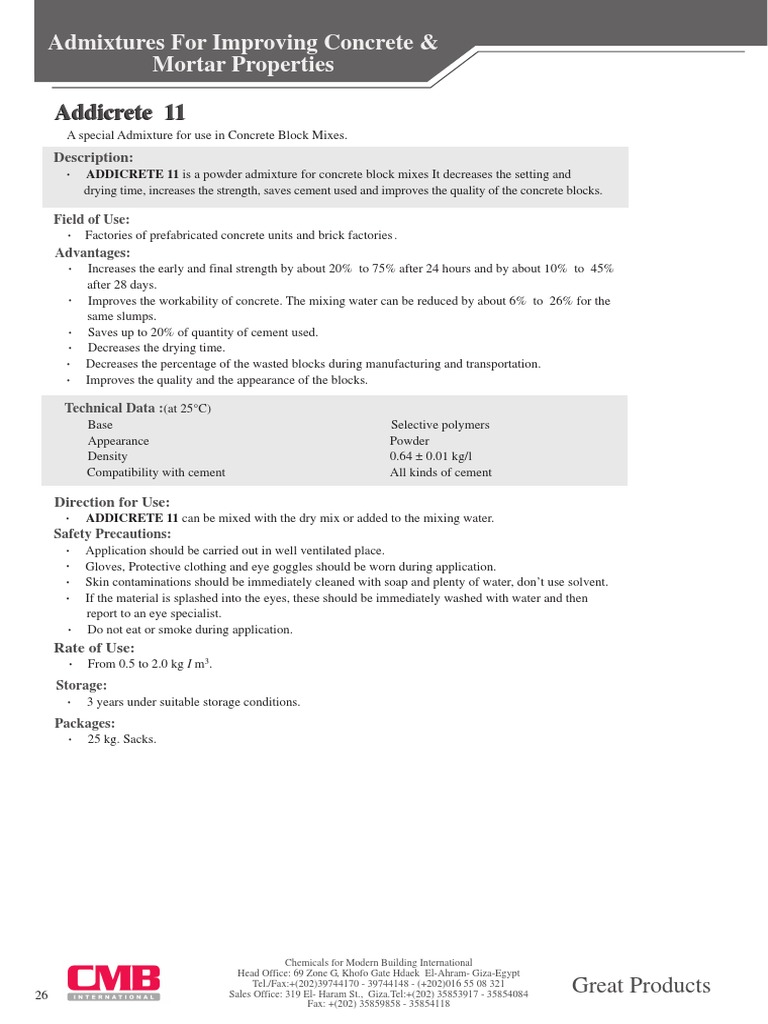 Addicrete 11 | PDF | Concrete | Cement