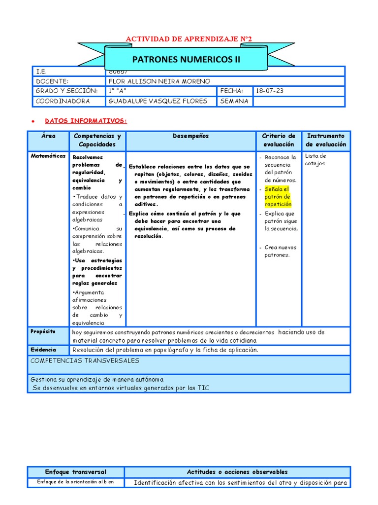 Resolución de Patrones Numéricos en Matemáticas | PDF | Evaluación ...