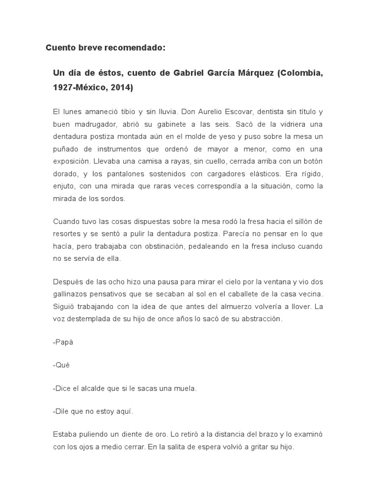 "Análisis de 'Un día de estos' de García Márquez" | PDF | Arte | Poesía