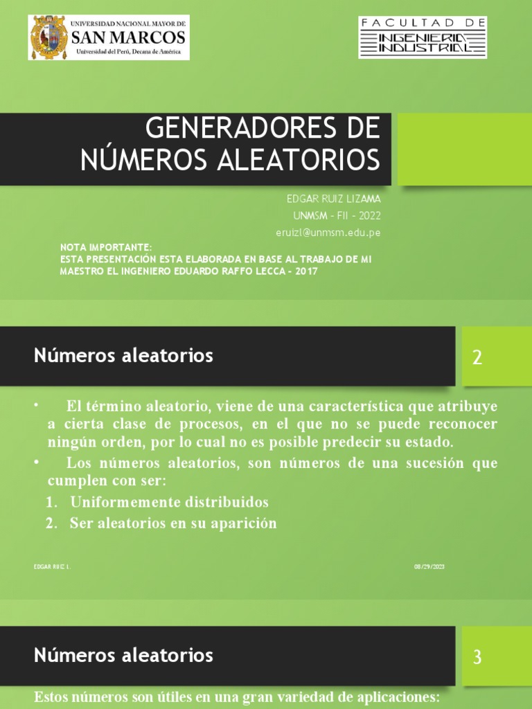 Clase 3 Generadores de Numeros Aleatorios | PDF | Aleatoriedad ...