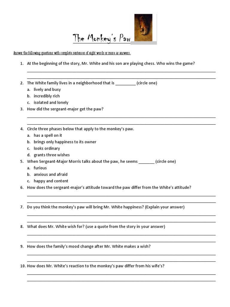 The Monkeys Paw Comprehension | PDF