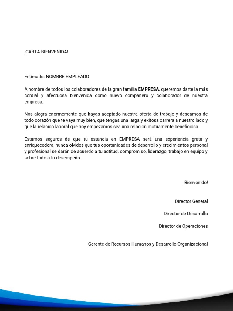 Carta de Bienvenida al Nuevo Empleado | PDF