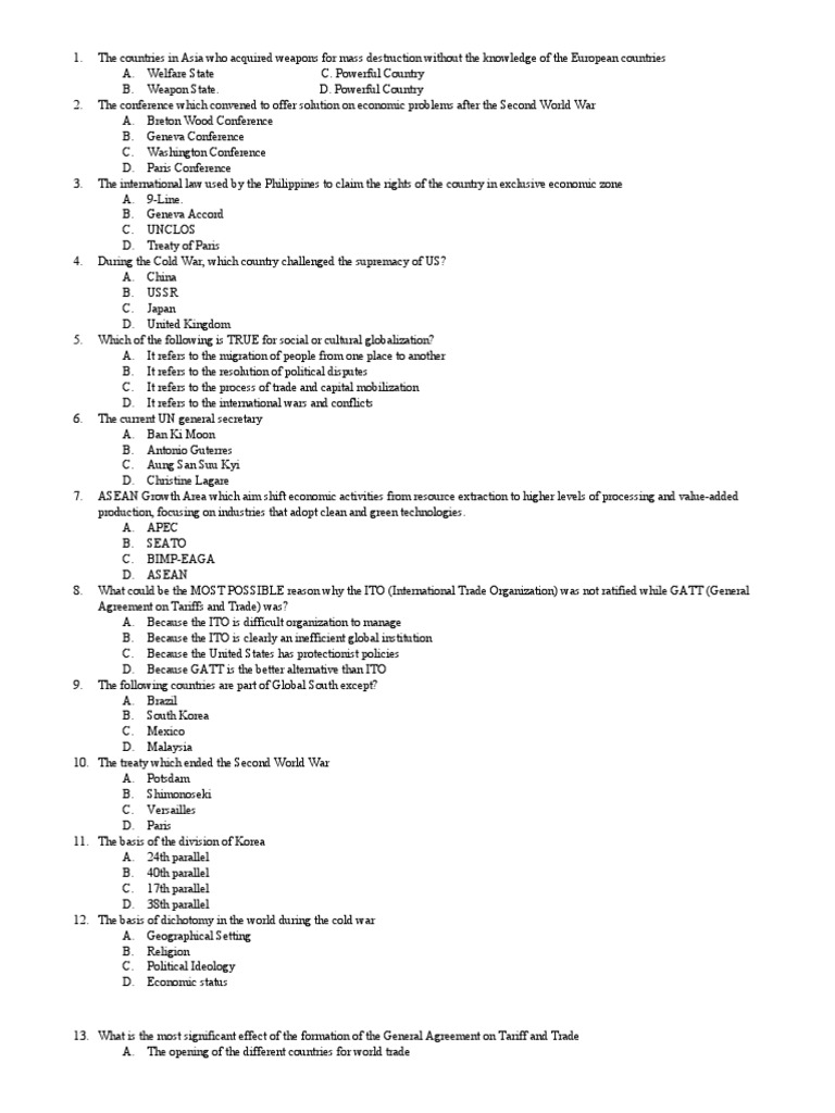 Practice Test - Contemporary World | PDF | General Agreement On Tariffs ...