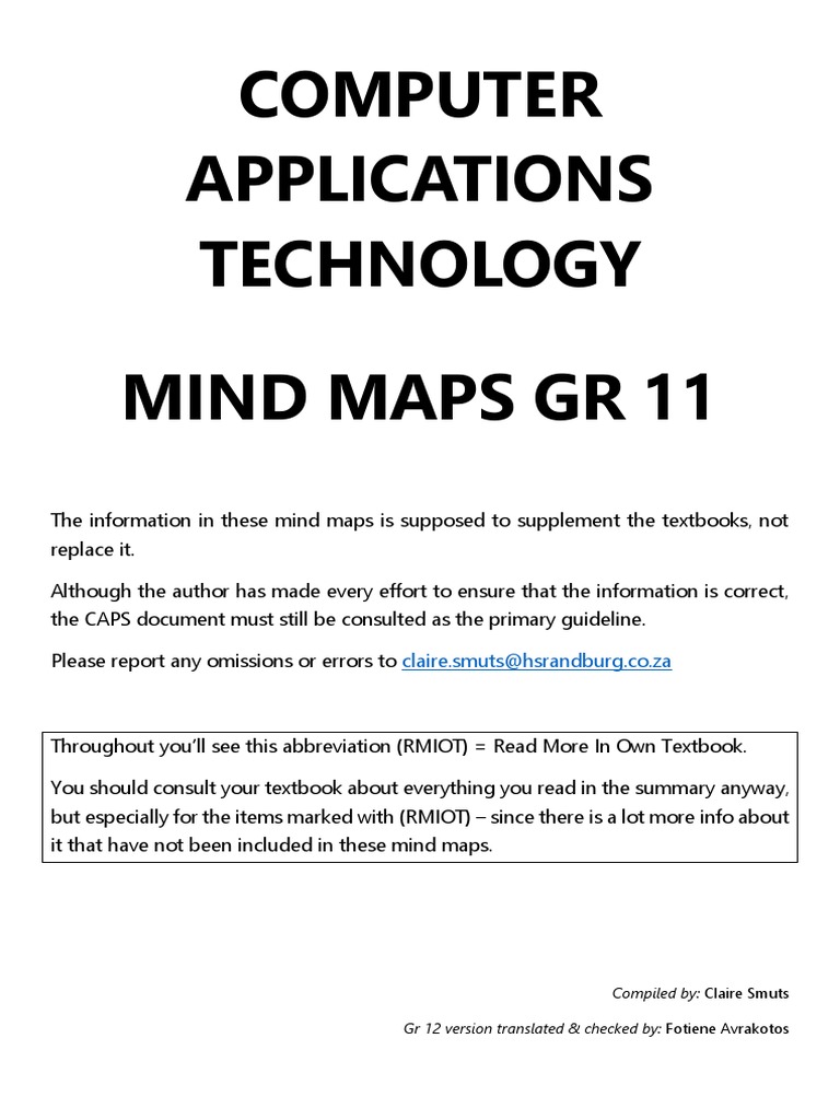 Computer Applications Technology Mind Maps GR 11: Claire - Smuts ...