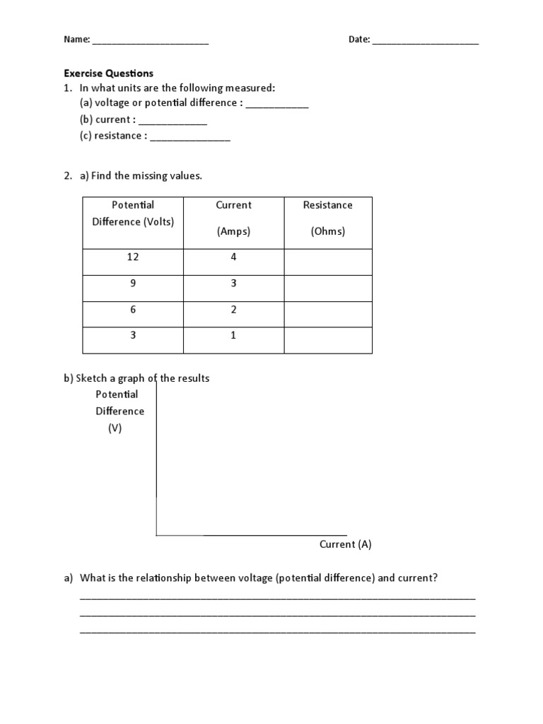 Ohm's Law Worksheet | PDF | Electrical Resistance And Conductance | Voltage