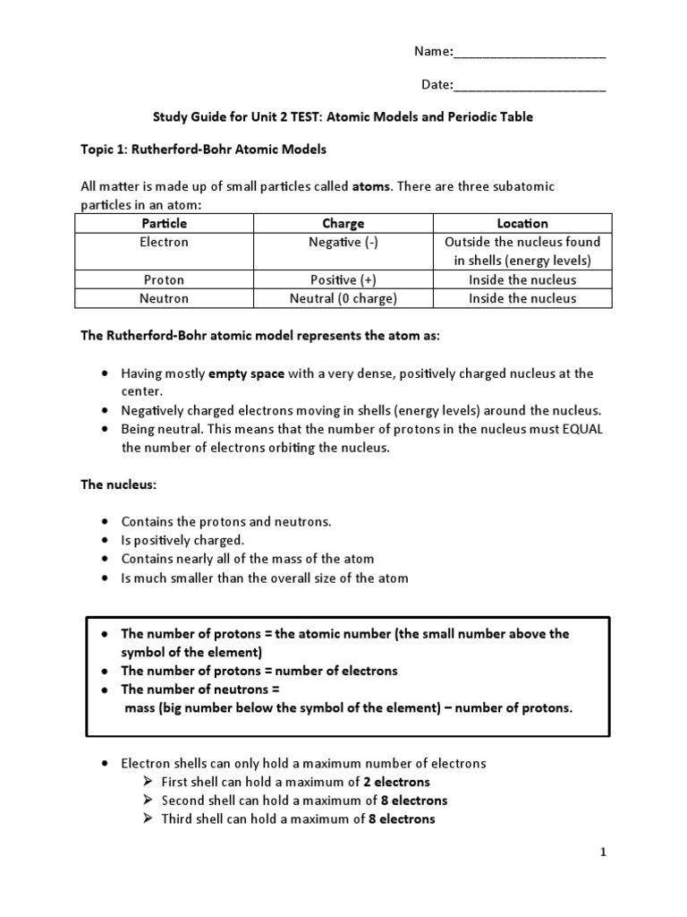 Atomic Models and Periodic Table Study Guide | PDF | Atomic Nucleus | Ion