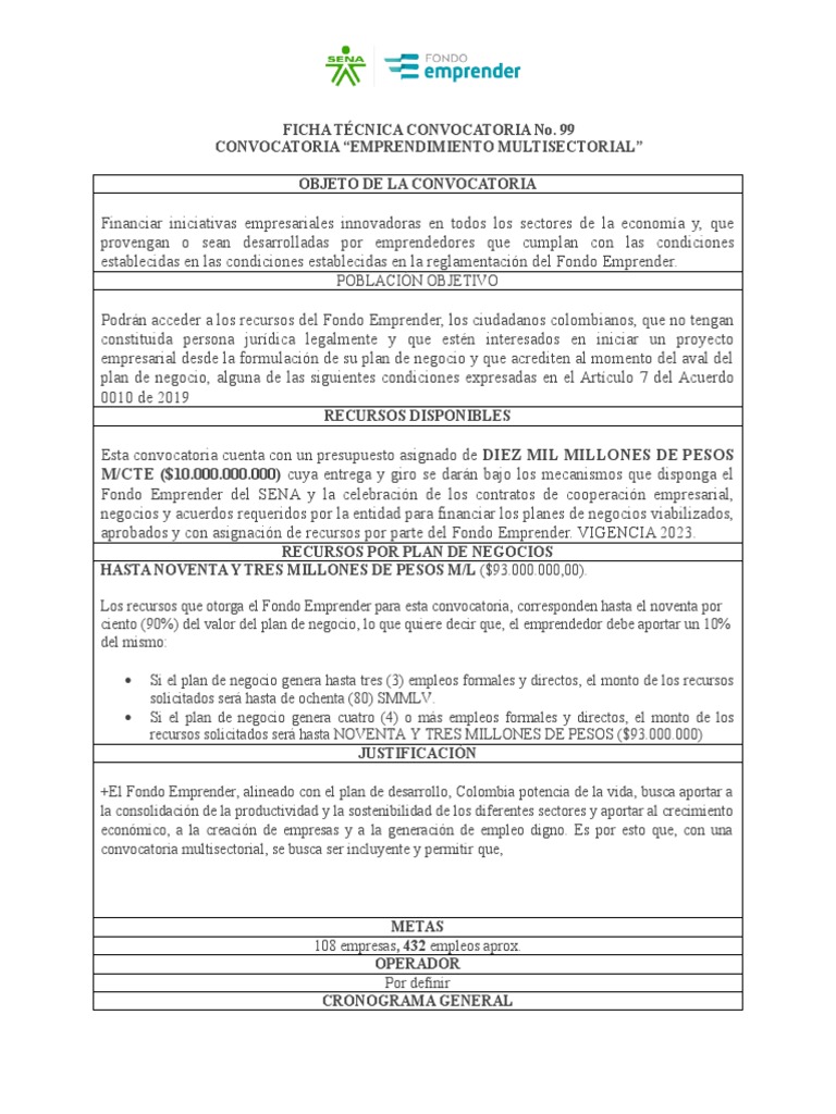 Ficha Técnica Convocatoria - 99 - Multisectorial | PDF | Iniciativa ... Ficha Técnica Convocatoria - 99 - Multisectorial | PDF | Iniciativa ...