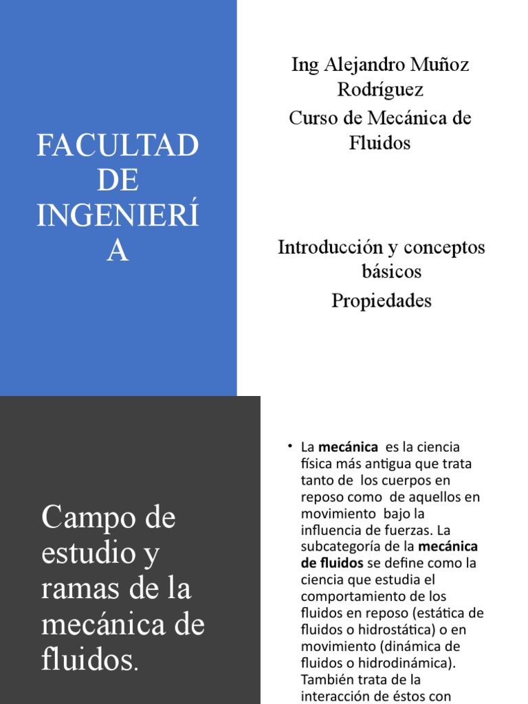 Presentacion - 01 Mecanica de Fluidos 2023-2 | PDF | Viscosidad | Tensión superficial