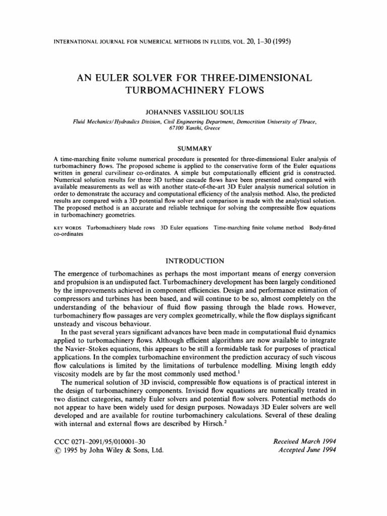 An Euler Solver For Three Dimensional Tu | PDF | Fluid Dynamics | Turbomachinery