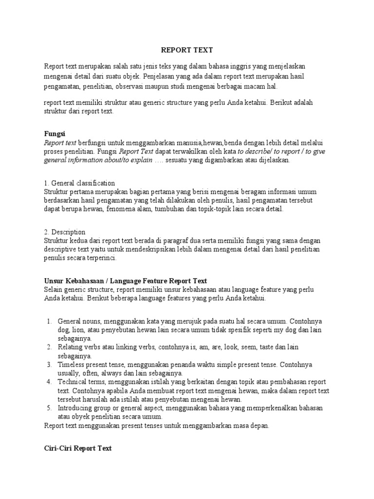 Struktur dan Ciri Report Text | PDF | Kajian Bahasa Asing
