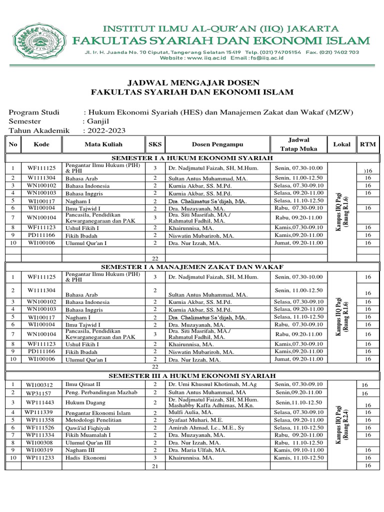 Jadwal Mengajar Dosen FSEI Ganjil 2022-2023.pn | PDF