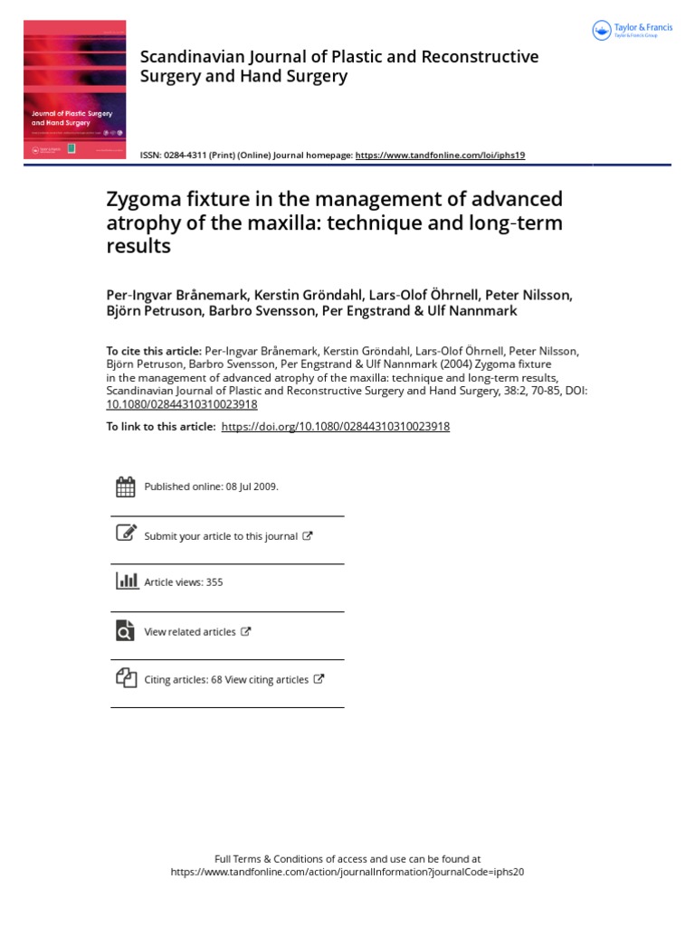 Zygoma Fixture in The Management of Advanced Atrophy of The Maxilla ...