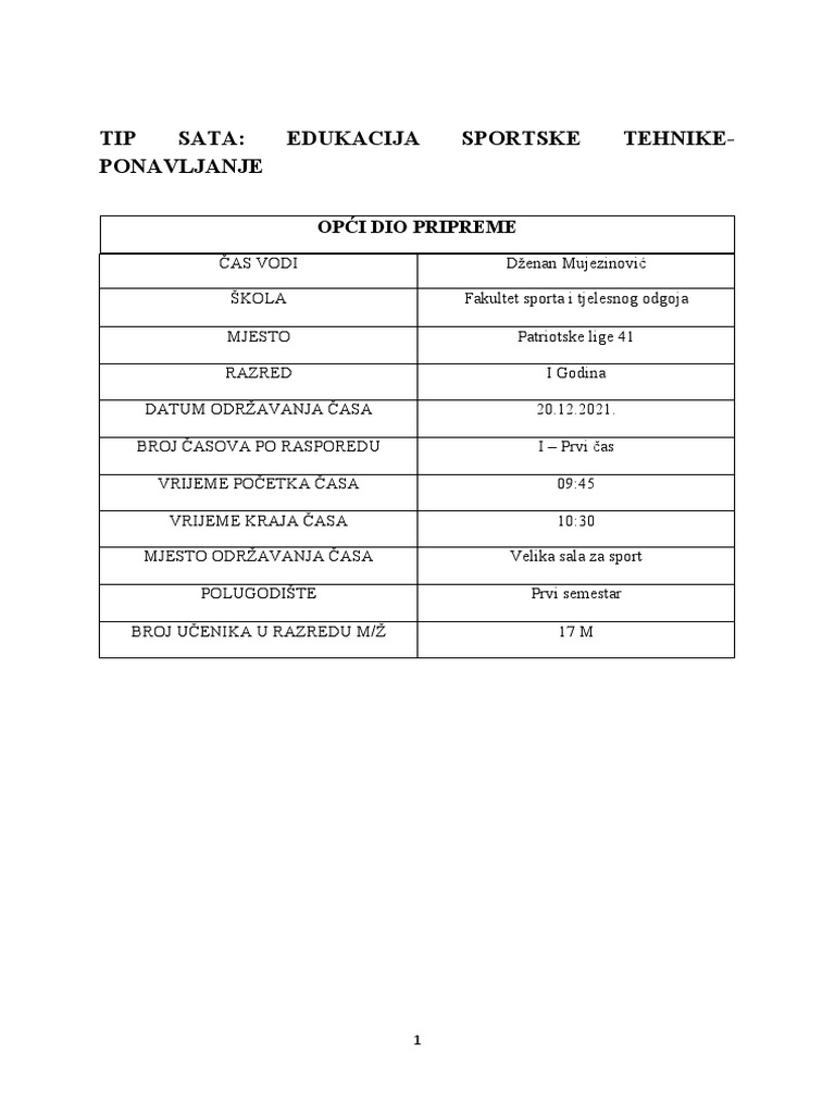 Pismena Priprema Rukomet | PDF