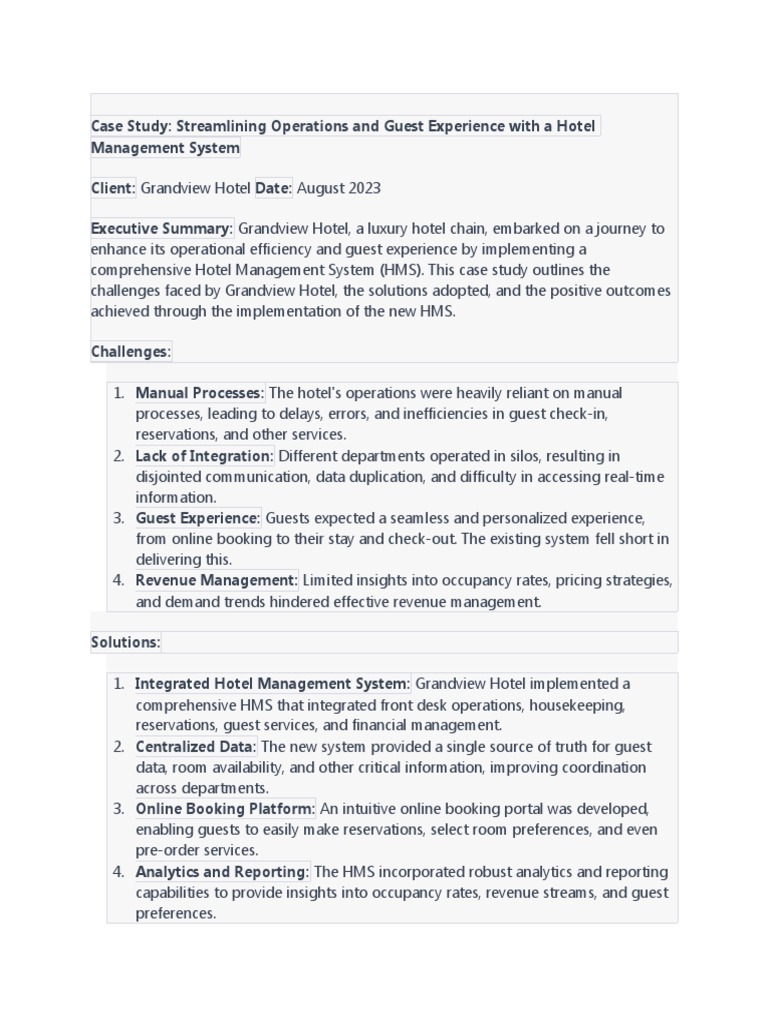 Case Study Hotel Management System | PDF | Analytics | Information ...