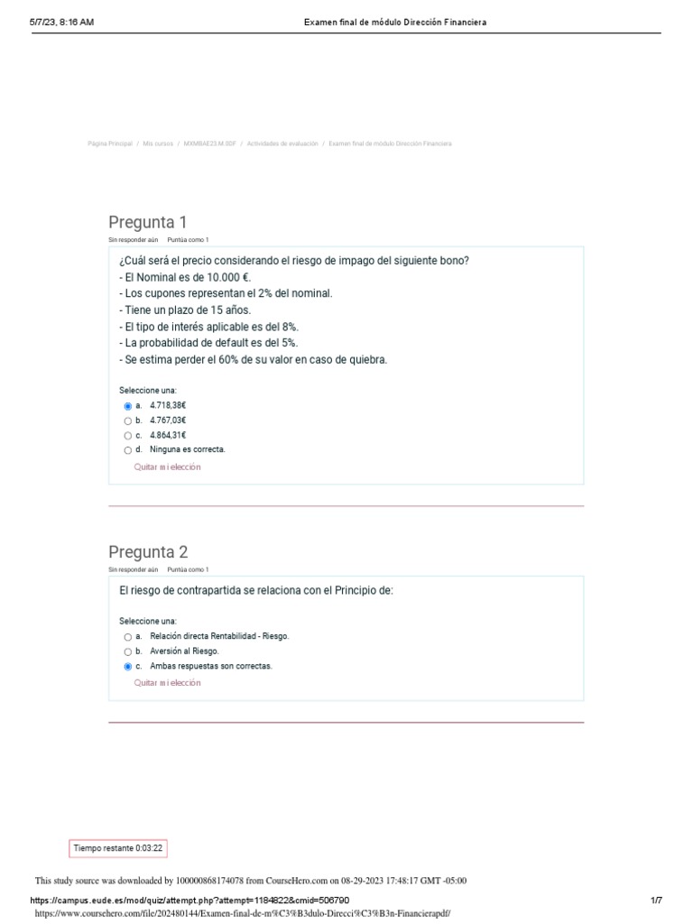Examen Final de M Dulo Direcci N Financiera PDF | PDF | Business | Interés