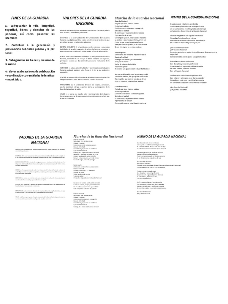 Fines De La Guardia Valores De La Guardia Nacional Pdf Patriotismo