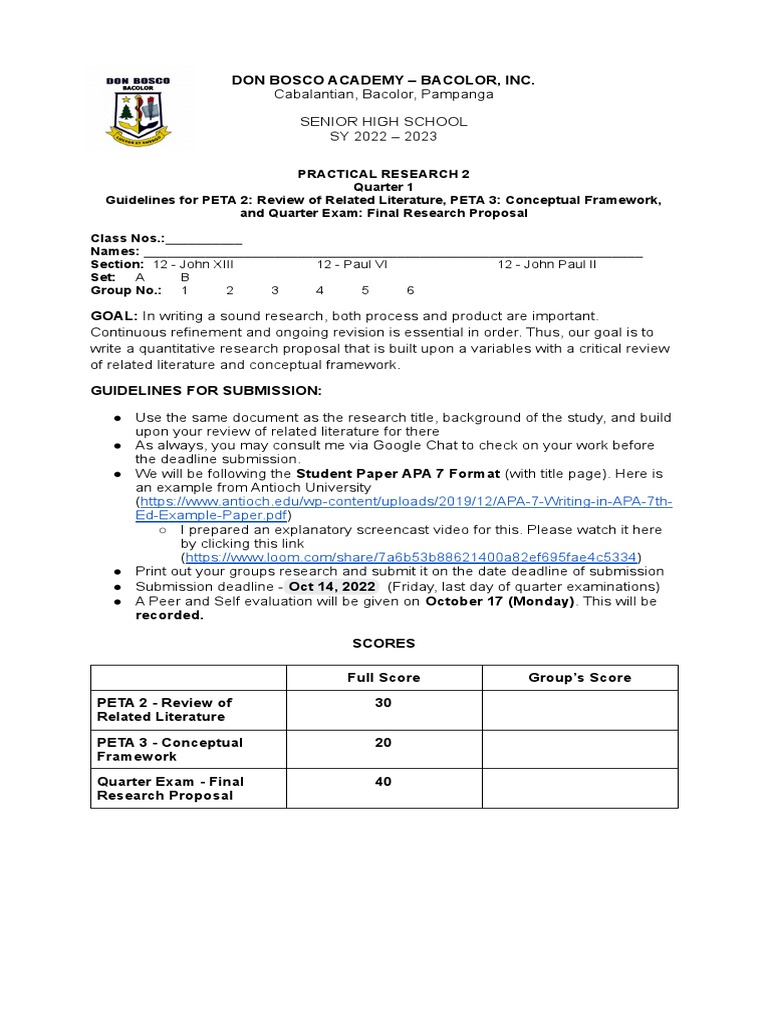 Practical Research 2 - PETA 2 (RRL), 3 (Conceptual Framework), and Final Paper (QE) | PDF ...