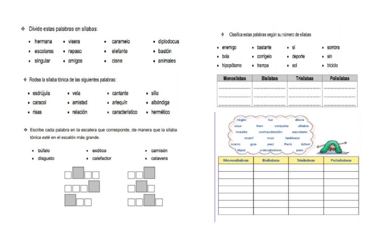 Ejercicios de Las Silabas | PDF