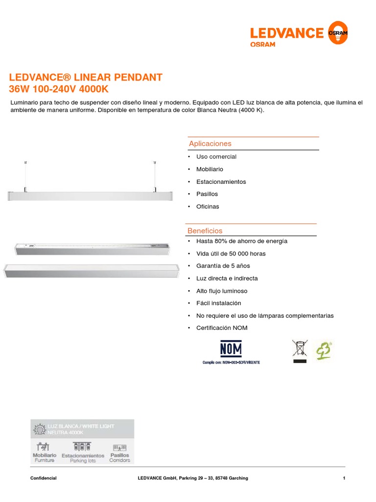 Ledvance Linear Pendant | PDF | Uso eficiente de energía | Diodo emisor ...