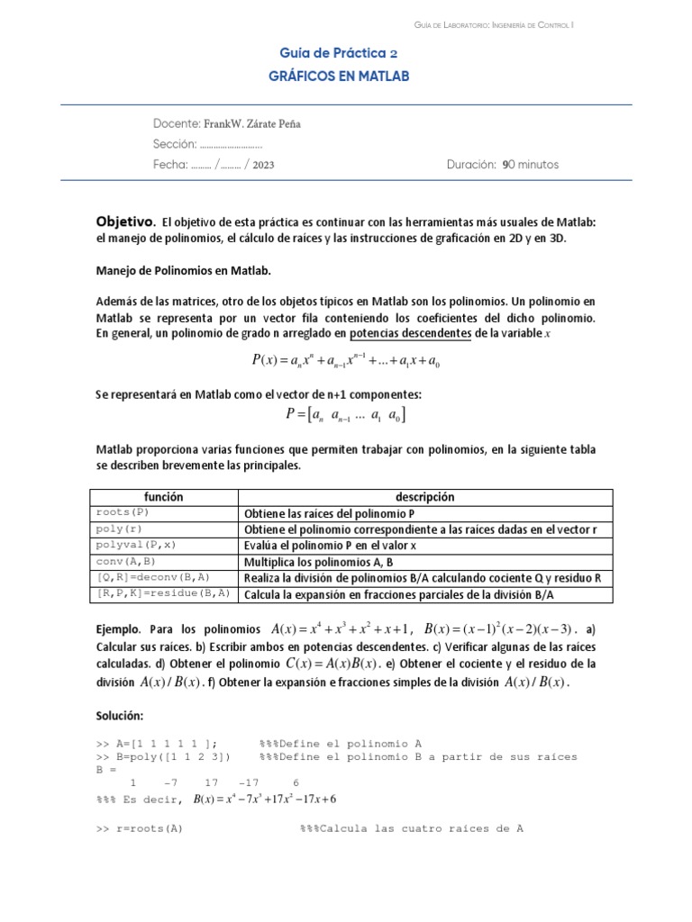 Lab2 de Control I - 2023 | Descargar gratis PDF | Pi | Matlab Lab2 de Control I - 2023 | Descargar gratis PDF | Pi | Matlab
