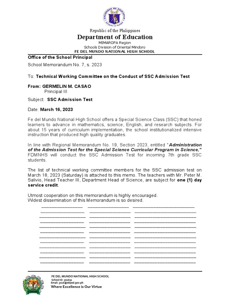Admission Test MEMO | PDF | Curriculum